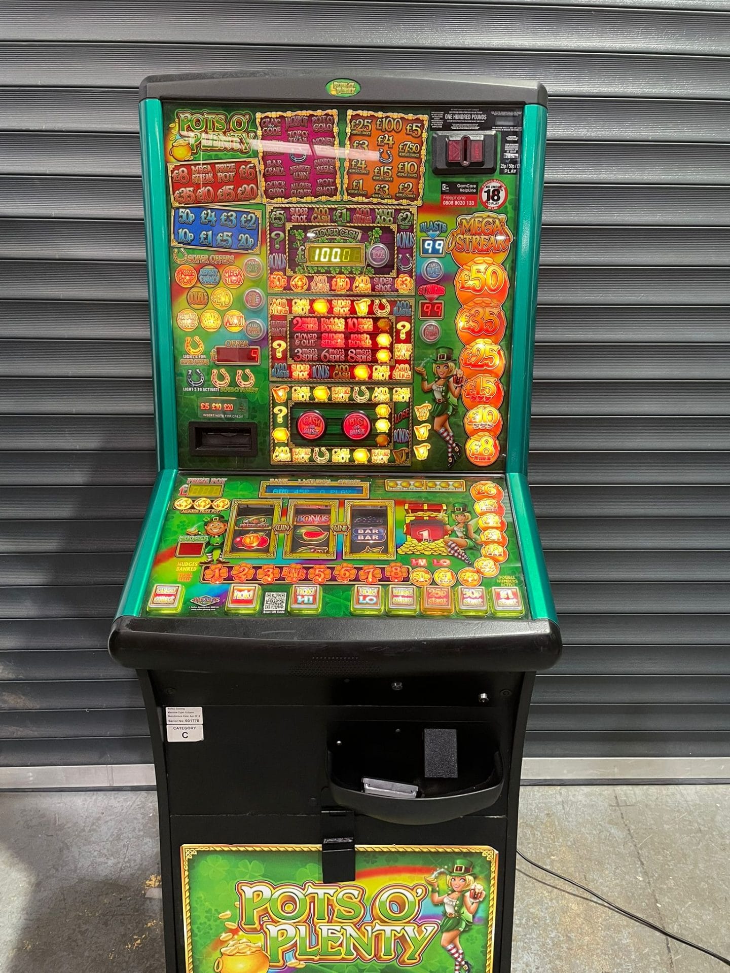 Pots of Plenty £100 Jackpot Pub Fruit Gaming Machine - Aztec Coin